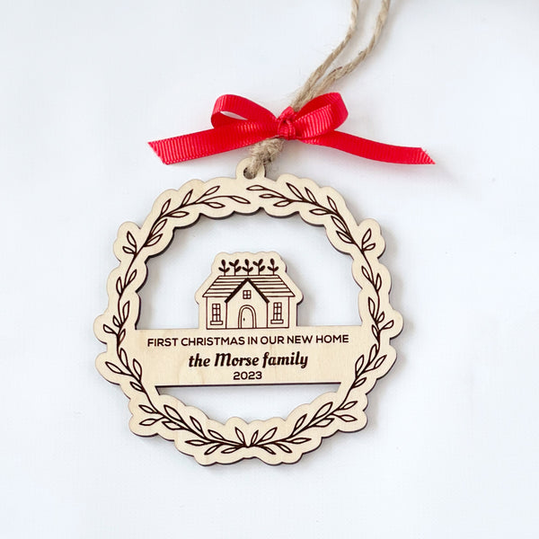 Customizable First Christmas in Our New Home Wreath Ornament – Glowforge Shop