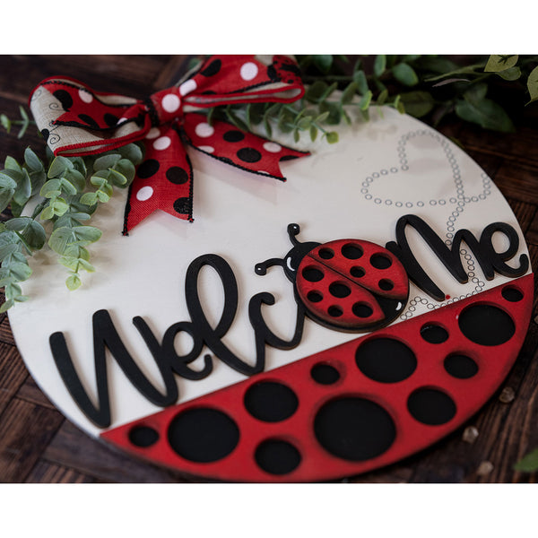 Welcome With Ladybug Door Hanger - Welcome Door Sign – Glowforge Shop
