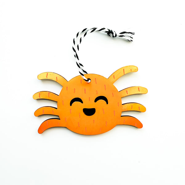 Happy Spider Gift Tag Ornament Wooden Paint Me Halloween Decor ...