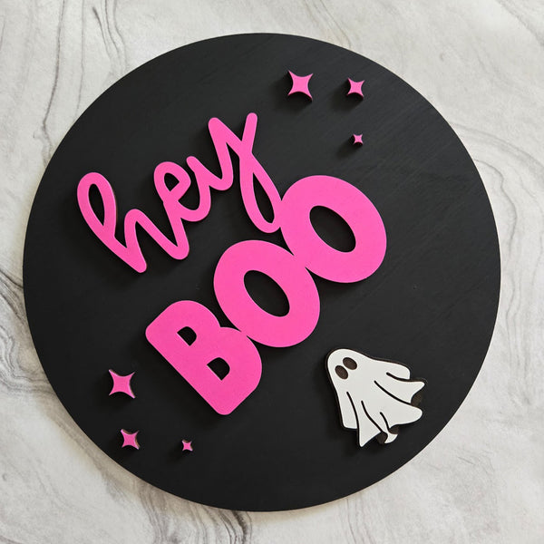Hey Boo Ghost Halloween Round Sign – Glowforge Shop