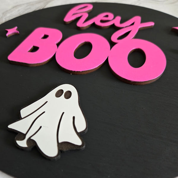 Hey Boo Ghost Halloween Round Sign – Glowforge Shop