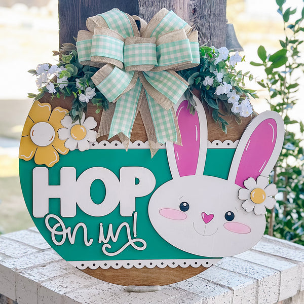 Hop On In Bunny Door Hanger – Glowforge Shop