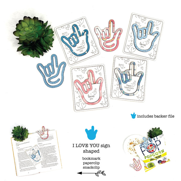 I Love You ASL Shaped Bookmark with Card Backer - Paperclip - Snack Ba ...