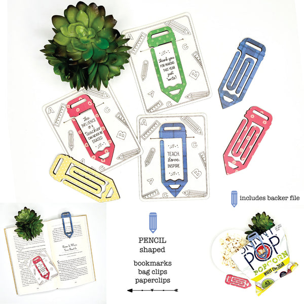 Pencil Shaped Bookmark with Card Backer - Paperclip - Snack Bag Closur ...