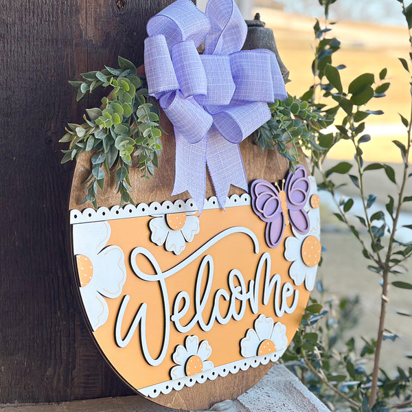 Welcome Floral Butterfly Door Hanger – Glowforge Shop