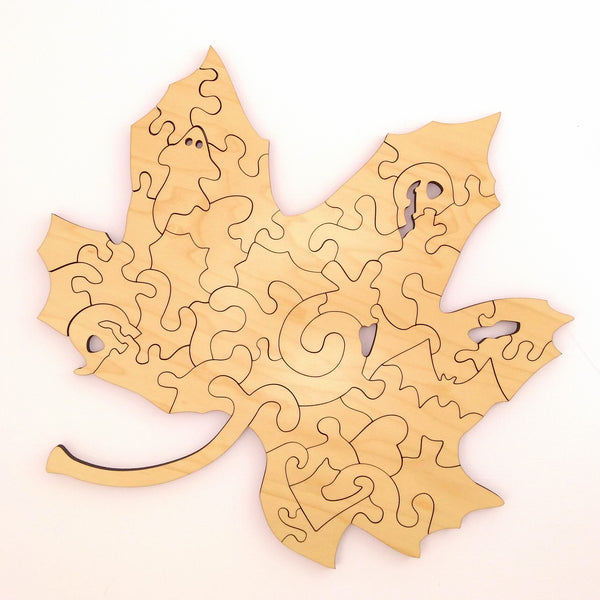 Fall Leaf Halloween Puzzle with Spooky Whimsies – Glowforge Shop