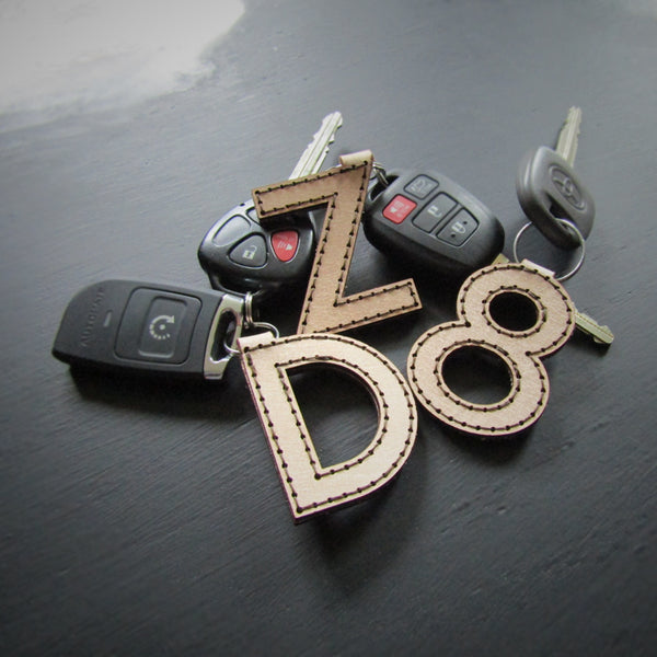 Stitched Leather Initial Keychains Set – Glowforge Shop