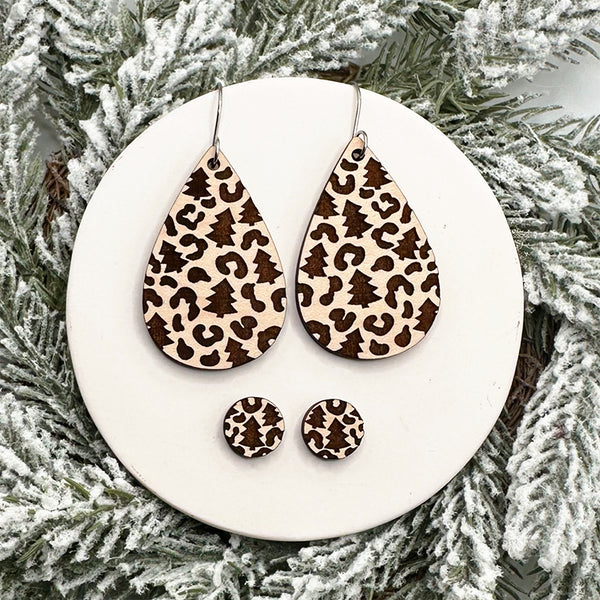 Christmas Tree Leopard Print Dangle and Stud Earrings Set – Glowforge Shop