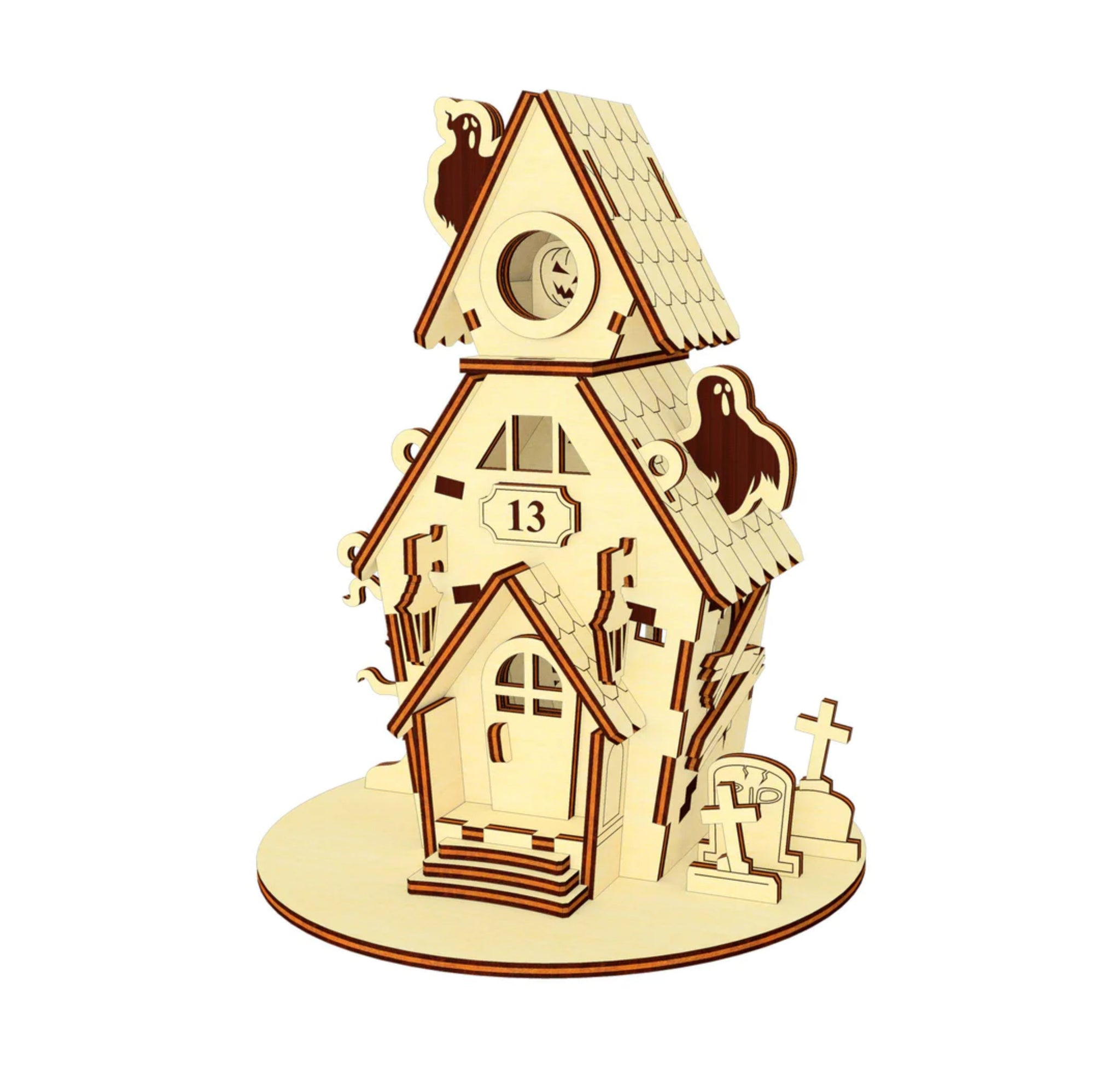Miniature Haunted House With Ghosts, Graves and Pumpkin – Glowforge Shop
