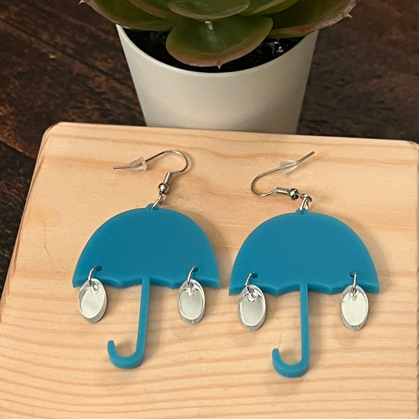 Cloudy Day Dangle Earrings - Umbrella and Raindrops Dangle Earrings ...