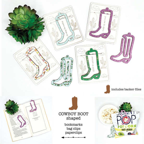 Cowboy Boot-Shaped Bookmark with Card Backer - Paperclip - Snack Bag C ...
