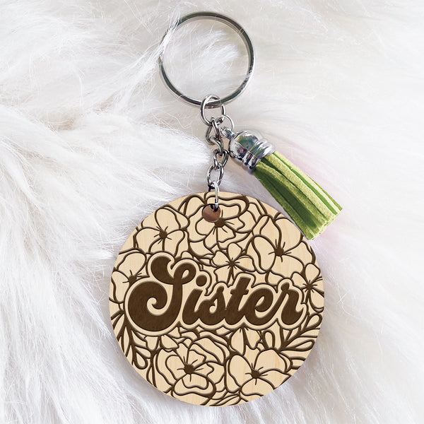 Floral "Sister" Keychain (Set of 2) – Glowforge Shop