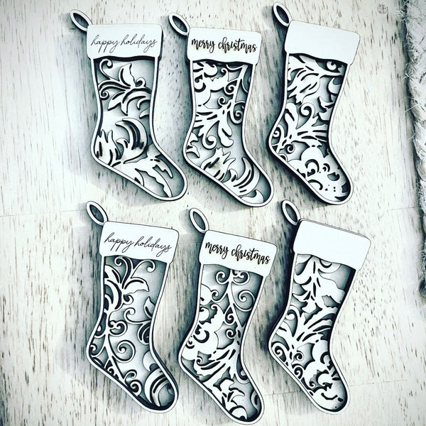 Flourish Stocking Christmas Ornament (Set of 6) - Personalized Stockin ...