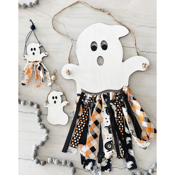 Halloween Rag Tie Ghost Boho Macrame Ghost Sign Banner Ornament Set ...