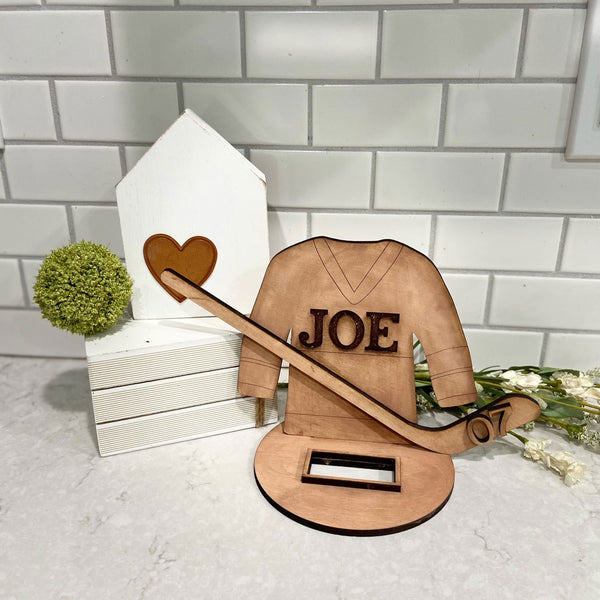 Hockey Puck Display Holder Sign With Jersey - Hockey Sports Sign ...