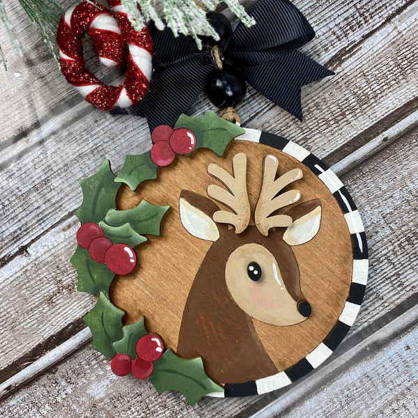 Holly and Checks Deer Head Christmas Ornament / Gift Tag – Glowforge Shop