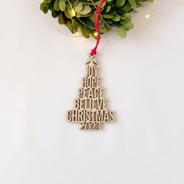 Inspirational Christmas Tree with Stacked Words Ornament / Gift Tag (S ...