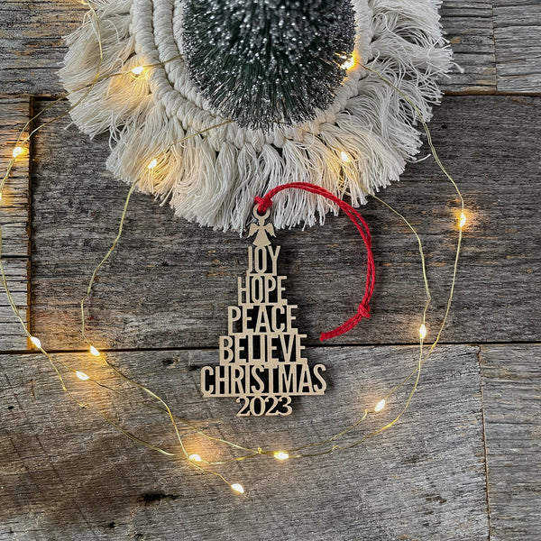 Inspirational Christmas Tree with Stacked Words Ornament / Gift Tag (S ...