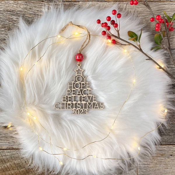 Inspirational Christmas Tree with Stacked Words Ornament / Gift Tag (W ...