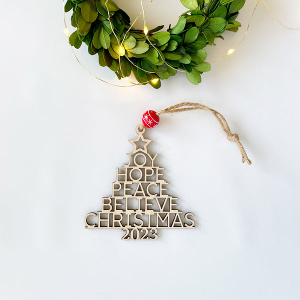 Inspirational Christmas Tree with Stacked Words Ornament / Gift Tag (W ...