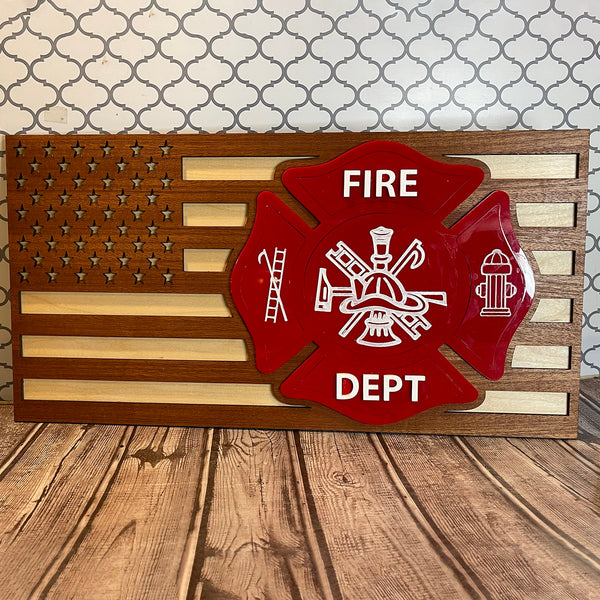 Layered Firefighter Flag With Symbol – Glowforge Shop