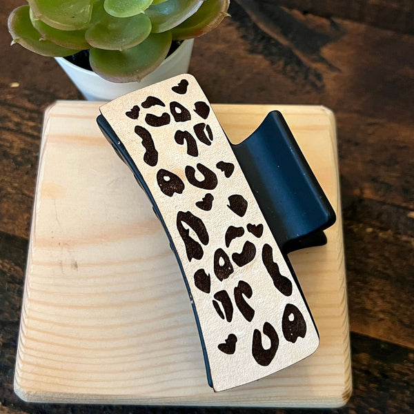 Leather Leopard Print Hair Claw Clip - Animal Print Hair Accessory ...