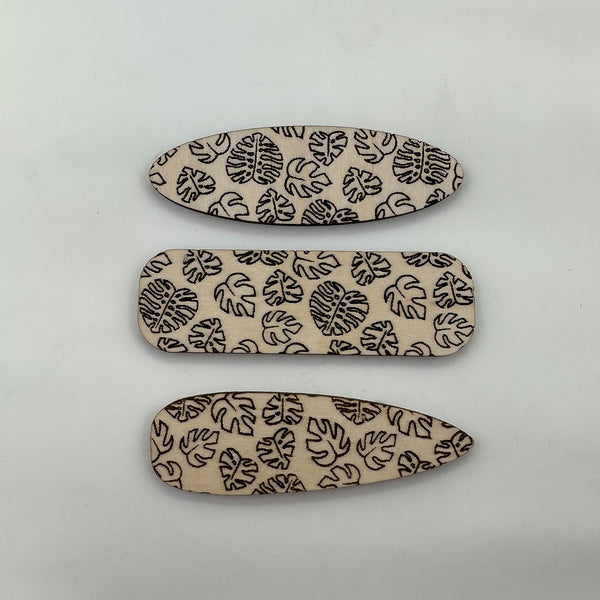 Monstera Leaf Pattern Hair Clips - Leaf Print Hair Clips (Set of 3 ...