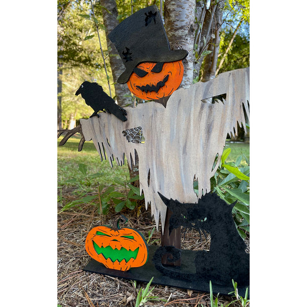 Personalizable Halloween Scarecrow with Crow, Pumpkin and Black Cat Ac ...