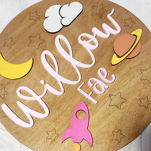 Personalizable Outer Space-Themed Nursery Sign – Glowforge Shop