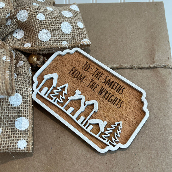 Personalized 2-Layered Holiday Houses Christmas Gift Tag – Glowforge Shop