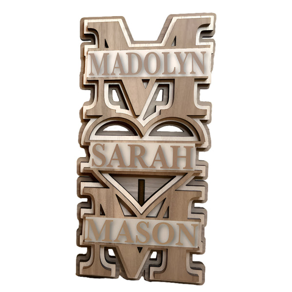 Personalized 3-Name Vertical Mom Stand - Mother's Day Gift – Glowforge Shop