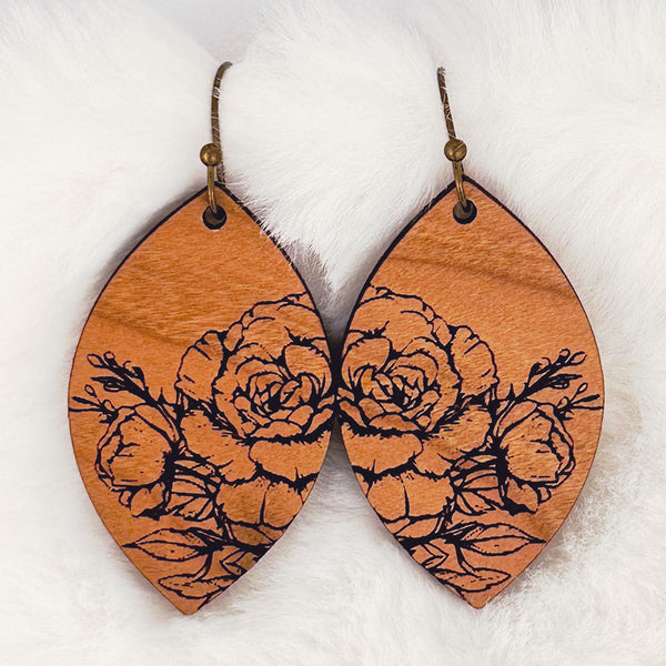 Rose Flower Engraved Teardrop Earrings – Glowforge Shop