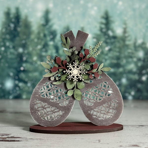 Rustic Winter Floral Snowshoes Shelf Sitter - Medium Draftboard ...