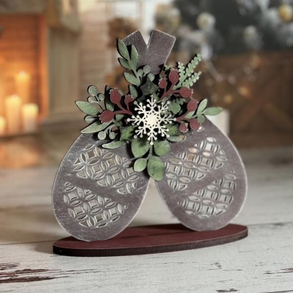 Rustic Winter Floral Snowshoes Shelf Sitter - Medium Draftboard ...