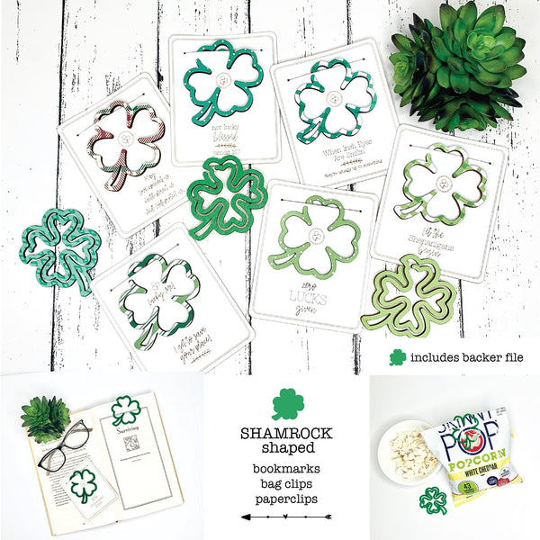 Shamrock-Shaped Bookmark with Card Backer - Paperclip - Snack Bag Clos ...