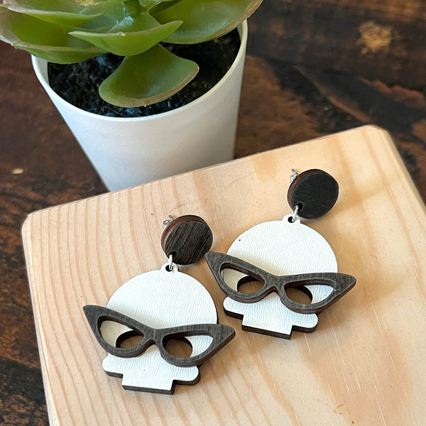Skull with Cat Eye Glasses Dangle Earrings – Glowforge Shop