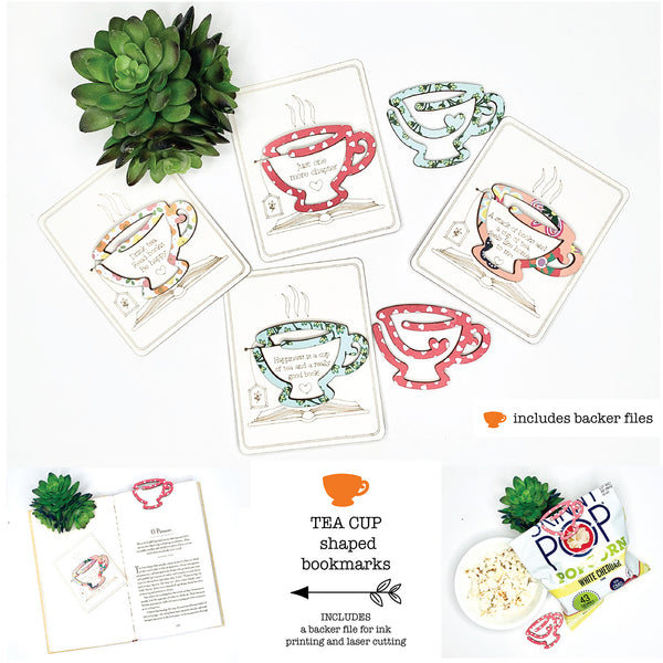 Tea Cup-Shaped Bookmark with Card Backer - Paperclip - Snack Bag Closu ...