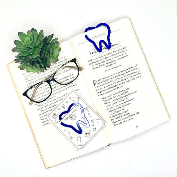 Tooth-Shaped Bookmark with Card Backer - Paperclip - Snack Bag Closure ...