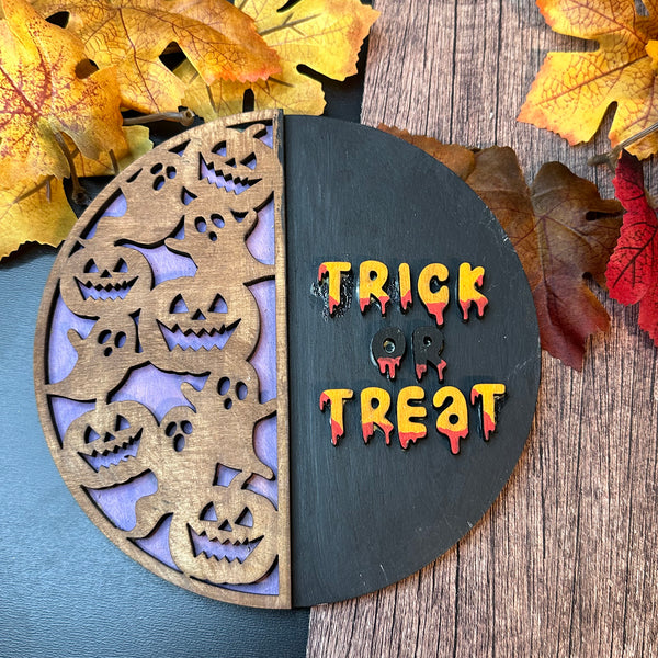 Trick or Treat Halloween Door Sign - Pumpkins and Ghosts – Glowforge Shop