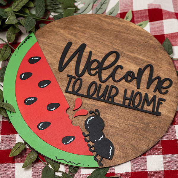 Welcome To Our Home With Watermelon and Ant - Welcome Sign Door Hanger ...
