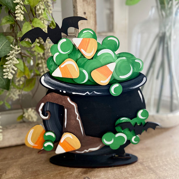 Witch Cauldron Shelf Sitter with Candy Corn Standing Sign – Glowforge Shop