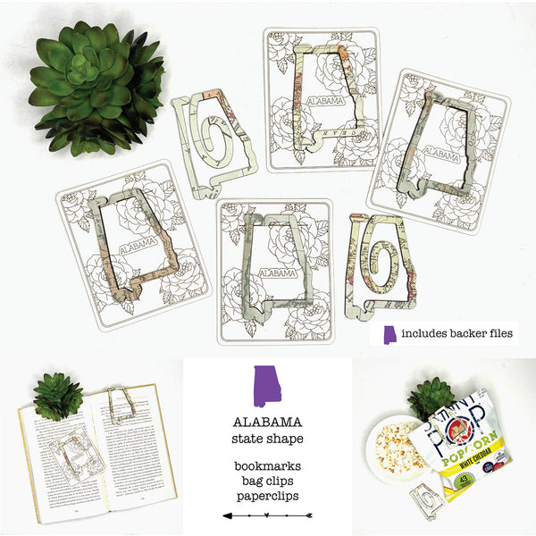 Alabama Shaped Bookmark with Card Backer - Paperclip - Snack Bag Closu ...