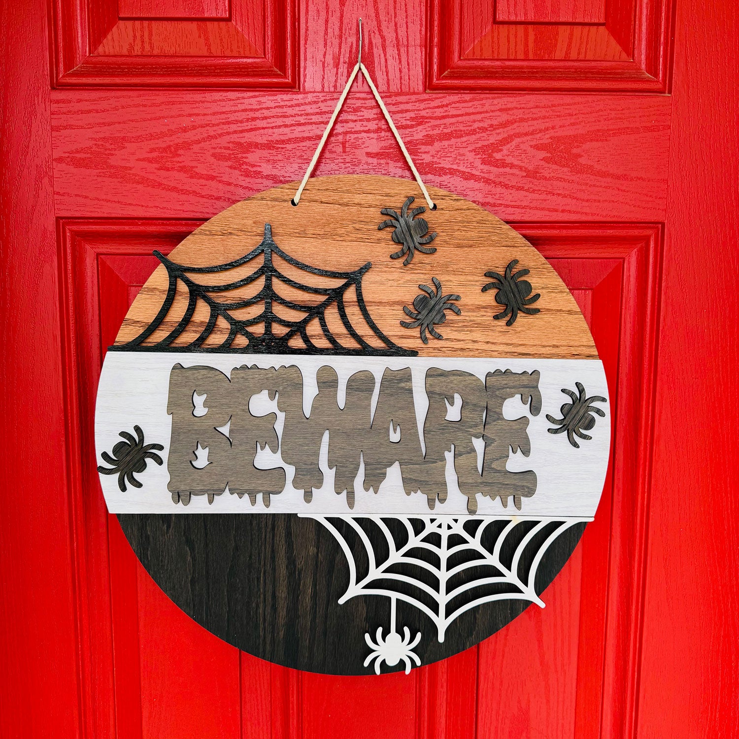 BEWARE Halloween Spiderweb Door Sign 19" Circle – Glowforge Shop