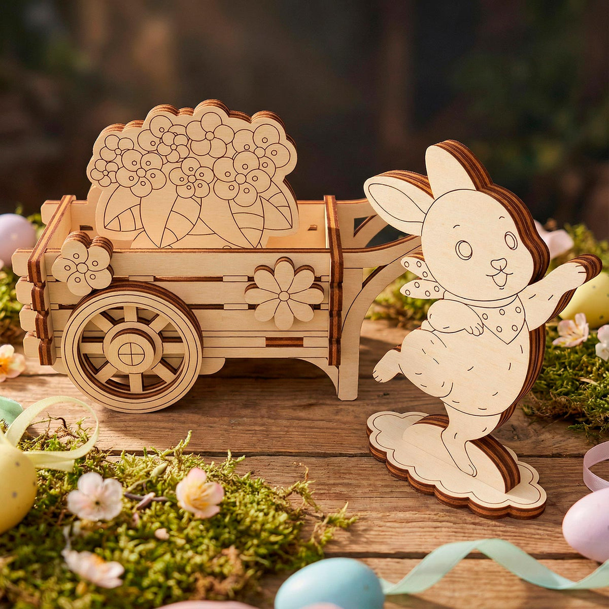 Bunny with Flower Cart - Easter & Spring Decoration – Glowforge Shop