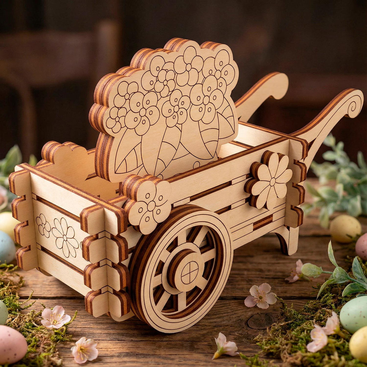 Bunny with Flower Cart - Easter & Spring Decoration – Glowforge Shop