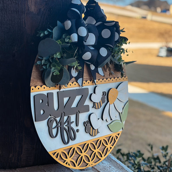 Buzz Off Bee Round Door Hanger – Glowforge Shop