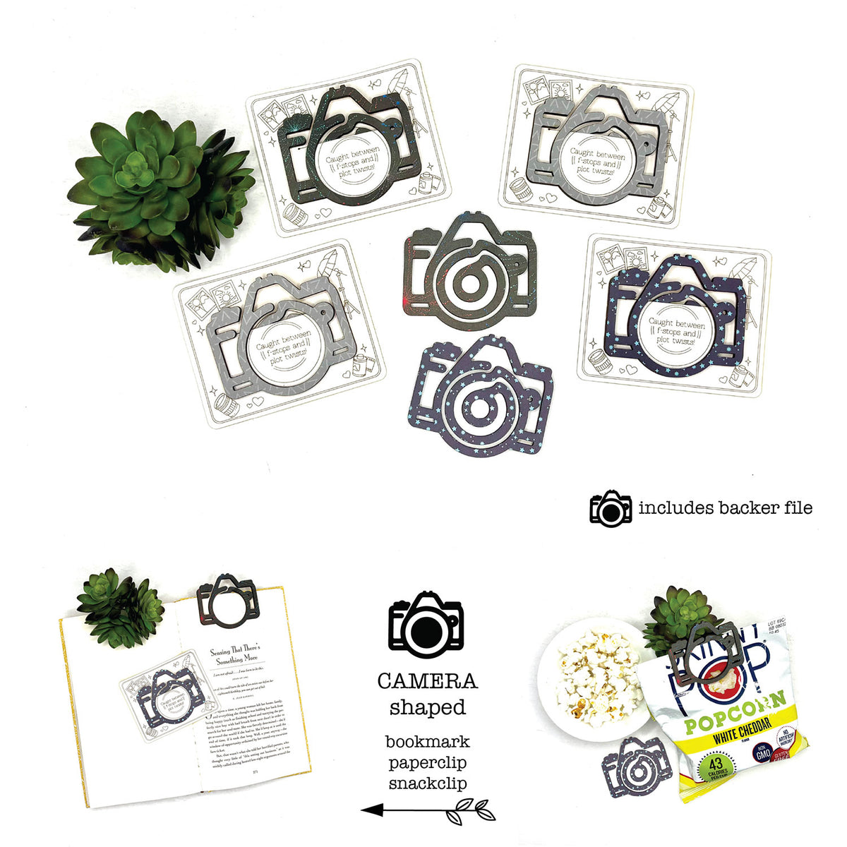 Camera Shaped Bookmark with Card Backer - Paperclip - Snack Bag Closur ...