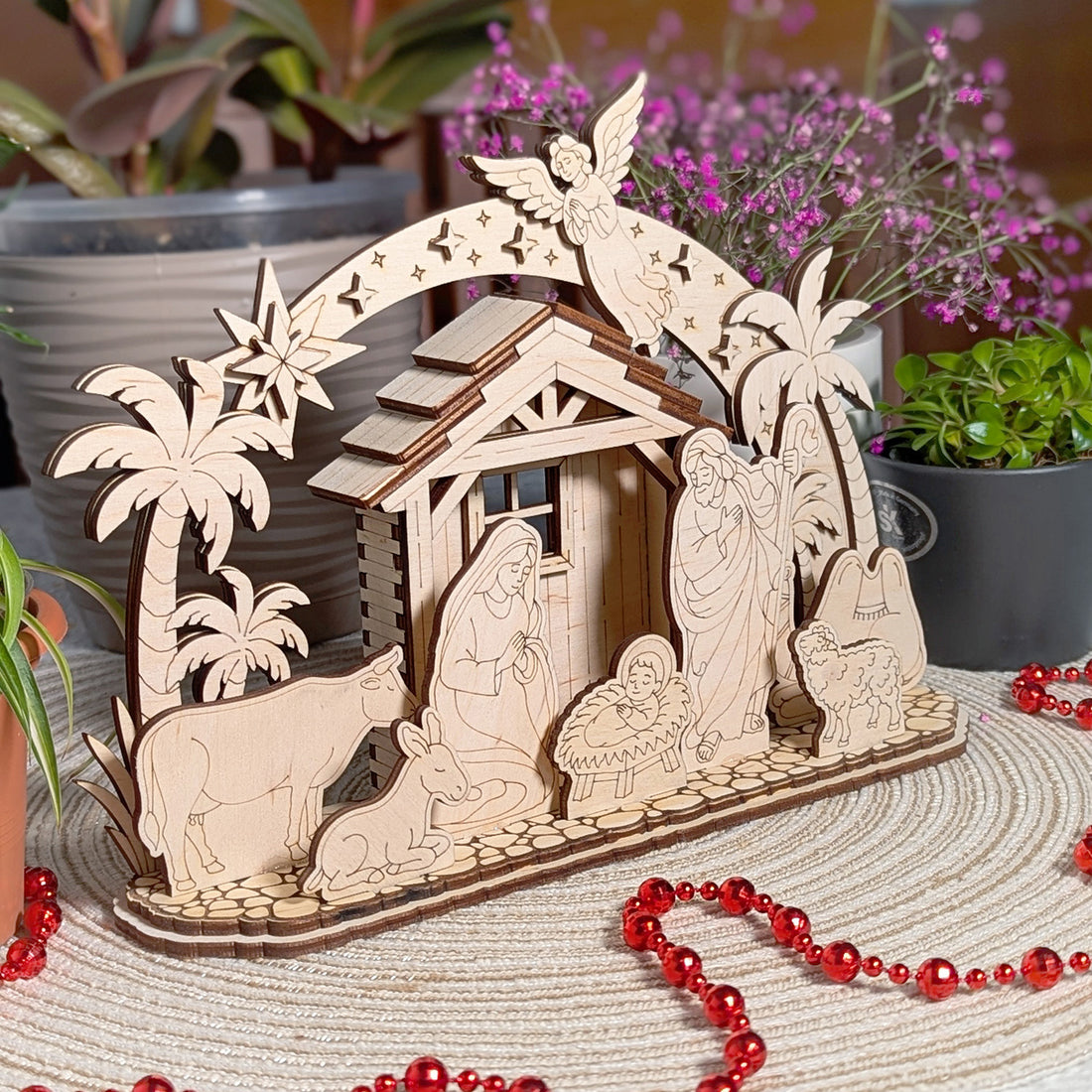 Christmas Arch with Nativity Scene – Holy Family, an Angel, Animals an ...
