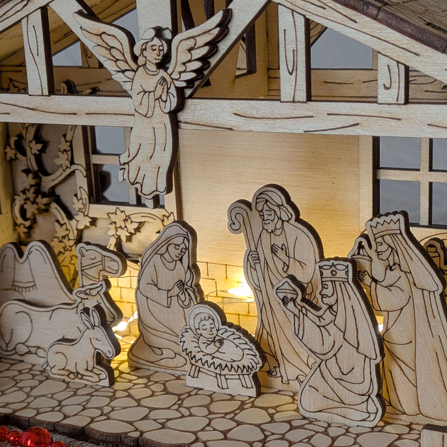 Christmas Nativity Scene – Holy Family, Angel, Animals, Star & Three W ...