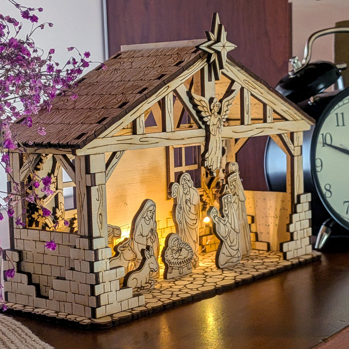 Christmas Nativity Scene – Holy Family, Angel, Animals, Star & Three W ...